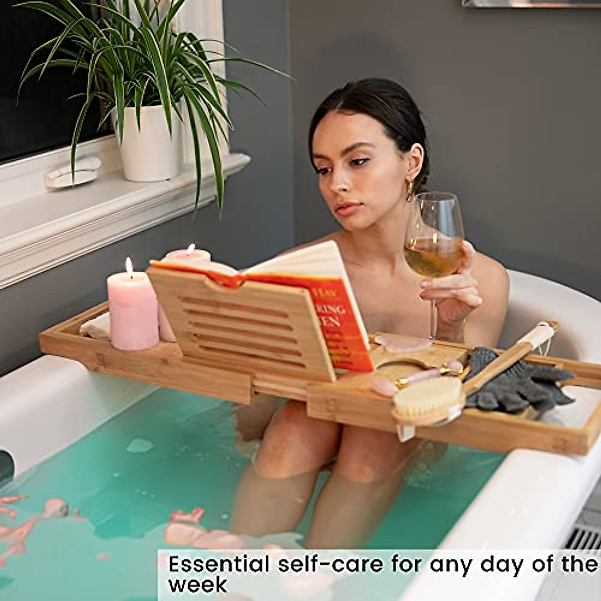 Bathtub Tray for Bath, Extendable Luxury Bamboo Bath Caddy Tray for Bathtub, Spa Organizer, Bath Table for Tub