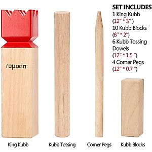 ropoda Kubb Game Premium Set - Game Set for Yard/Outdoor/Lawn/Beach - Pinewood Viking Chess Game with Carrying Bag for Adults and Kids