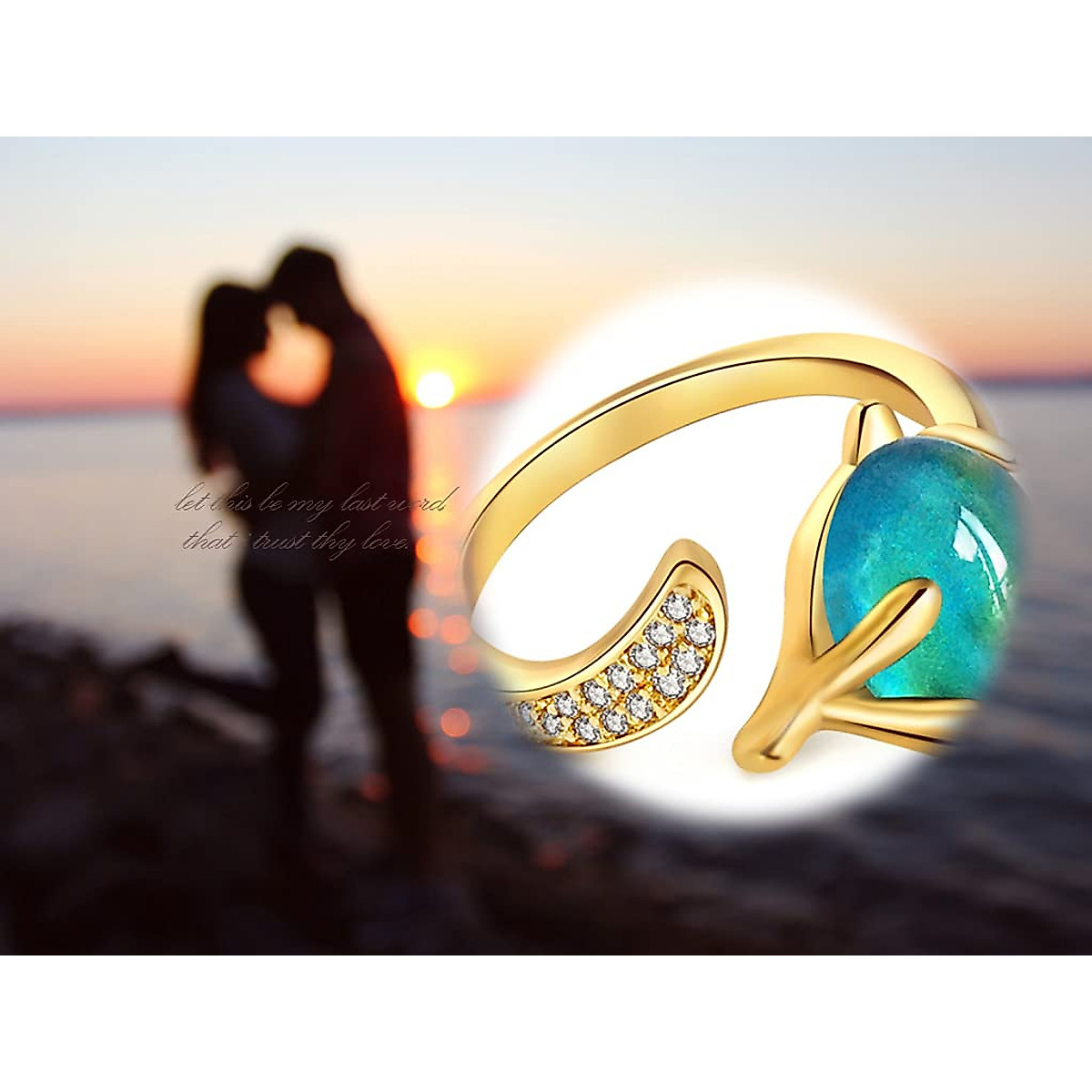 lwzsyap Adjustable Mood Ring，Emotional fox ring,Cute Creative Gold plated crystal gemstone color changing ring，Temperature-Control Finger Ring,Animal fox tail open ring, Gift for Kids Child Women Girls