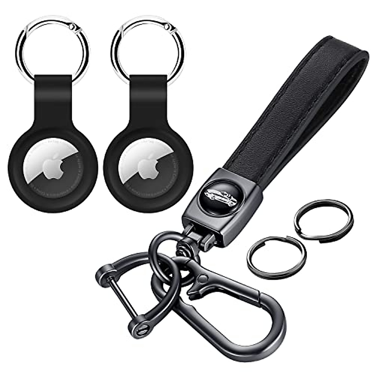 PICKBEAU 3 in 1 Leather Keychain for Men Women, Carabiner Key Ring Clip Car Key Chain With Anti Loss D-Ring
