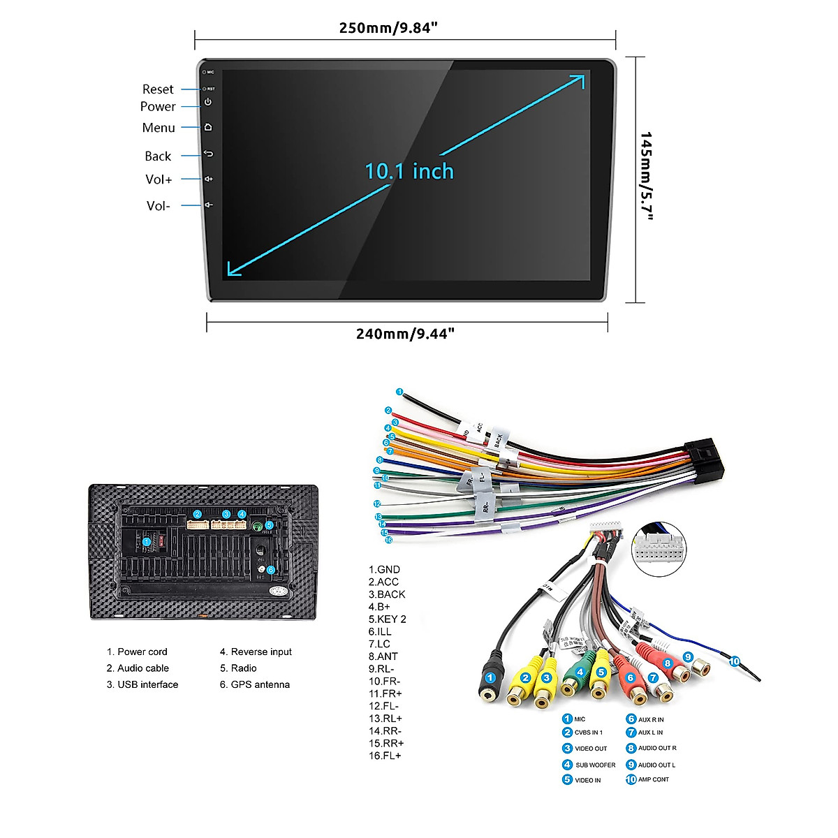 2G 64G Android Double Din Car Stereo with Apple Carplay, Rimoody 10.1 Inch Touch Screen 2 Din Car Radio with GPS Navigation Bluetooth FM HiFi WiFi Android Auto + AHD Backup Camera