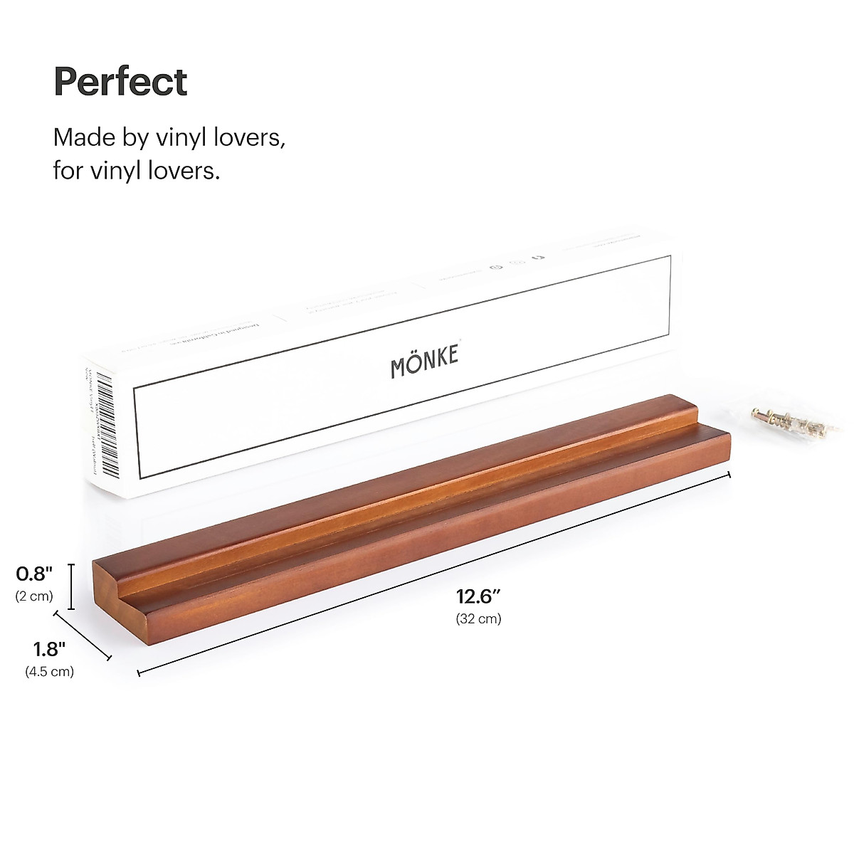 MÖNKE Vinyl Record Wall Mount - an Elegant Display Ledge Made from Solid Wood - This Vinyl Record Shelf Will Hold Records of Any Size (Brown)