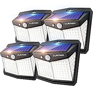 CLAONER Solar Lights Outdoor, [128 LED/4 Packs] Solar Motion Sensor Lights 3 Working Modes Outdoor Lights with 270° Wide Angle Wireless IP65 Waterproof Solar Security Light for Fence Patio, Cold White