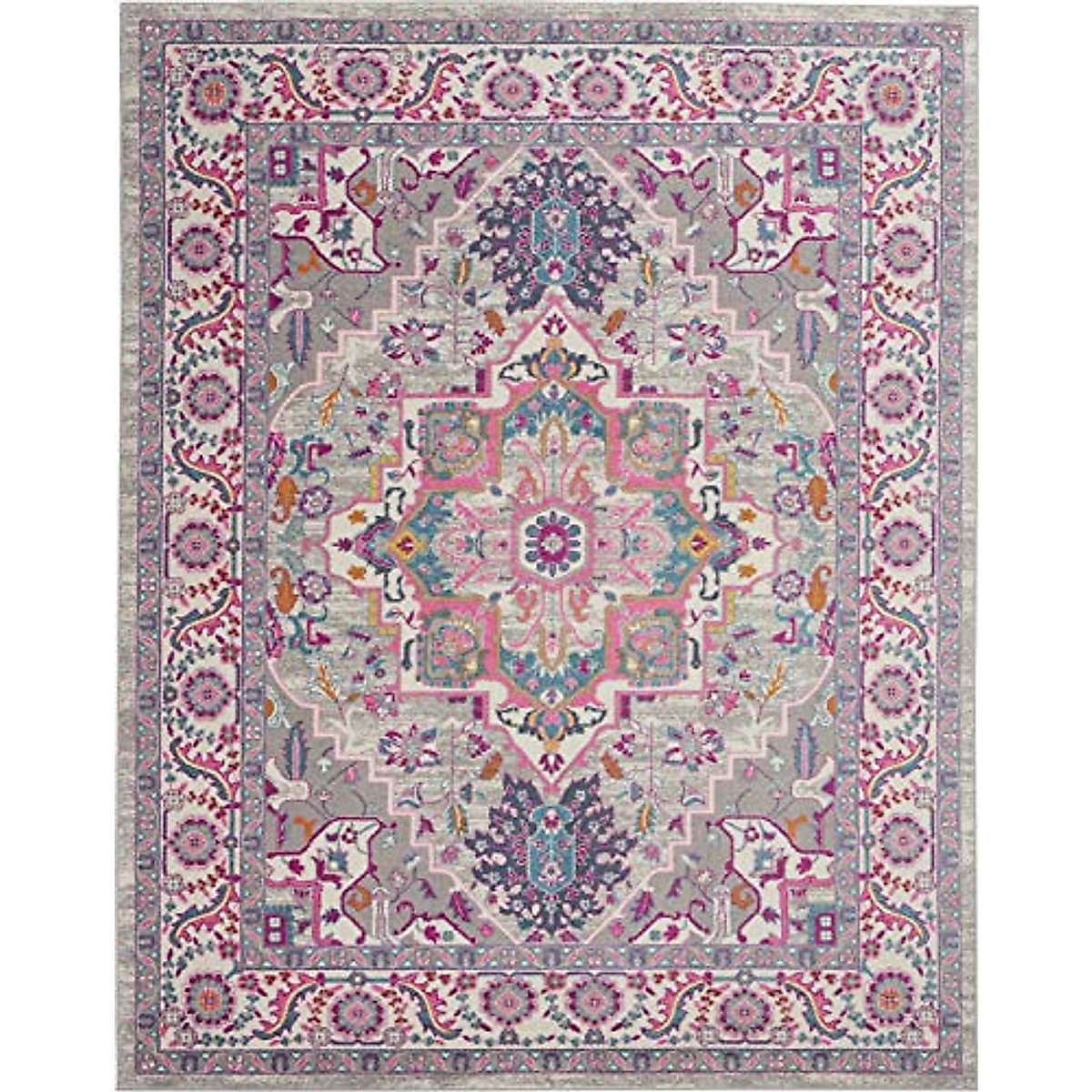 Nourison Passion Bohemian Light Grey/Pink 8' X 10' Area-Rug, Easy-Cleaning, Non Shedding, Bed Room, Living Room, Dining Room, Kitchen (8x10)