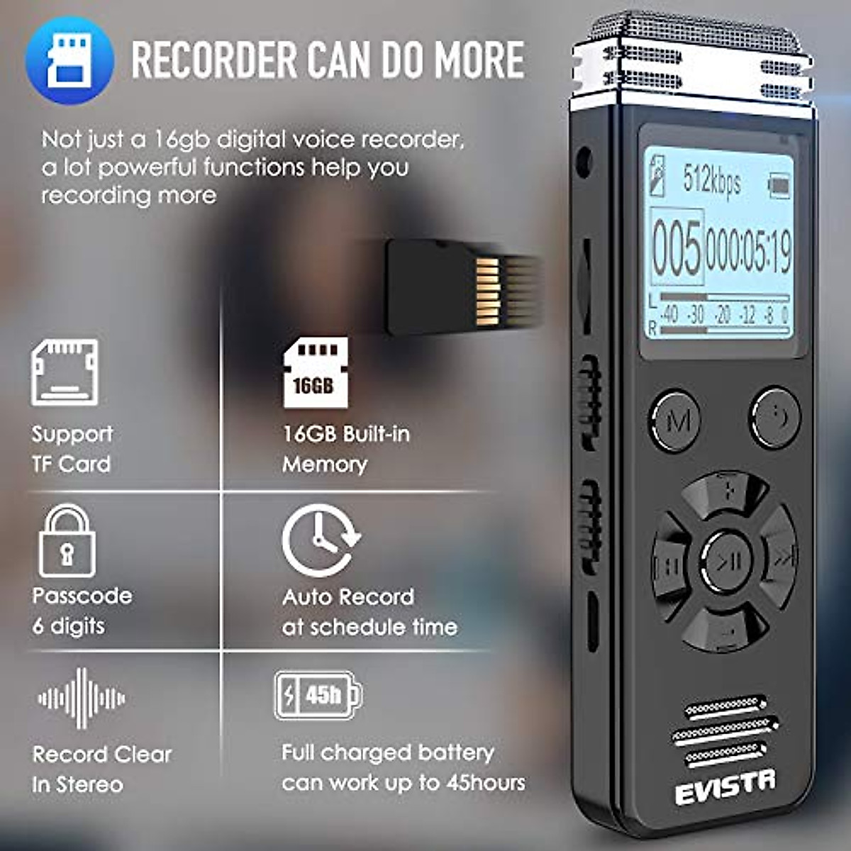 40GB Digital Voice Recorder for Lectures Meetings - Portable Recording Devices with Playback, Line-in, Password, USB Rechargeable