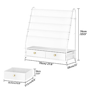 MAHANCRIS Kids Bookshelf, 4 Tier Bookcase, Kids Sling Book Rack with 2 Fabric Drawers, Storage Nursery Book Shelf for Children, Toy Organizer for Kids Room, Living Room, Study Room, White BKBW7401