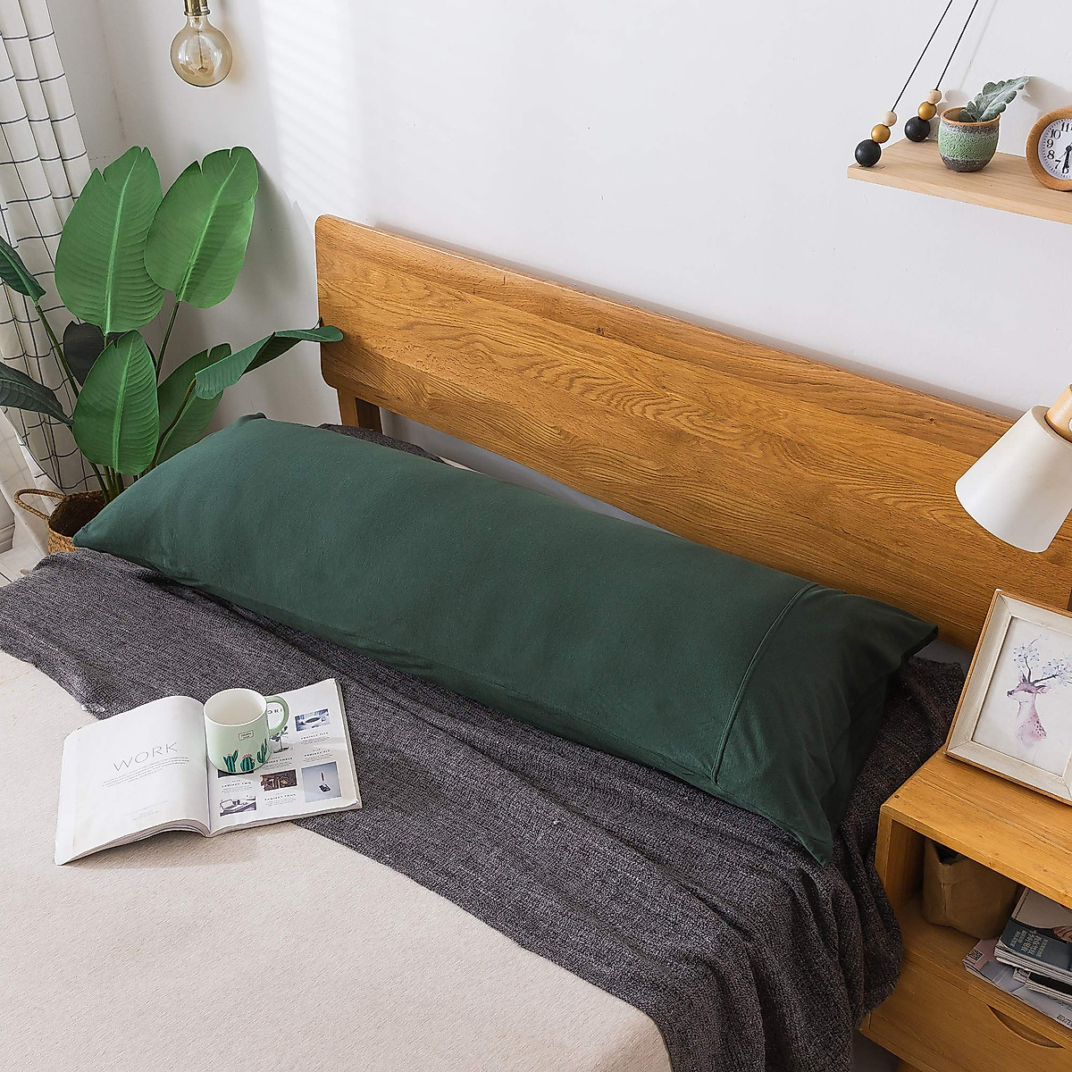 Household 100% Jersey Cotton Pillowcase 20”x54”-Light Weight, Comfortable, Super Soft Pillow Case with Envelope Closure Extremely Durable(Dark Green, Body Size Pillowcase)