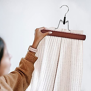 Nature Smile Wooden Pants Skirt Hangers, Smooth Finish Solid Wood Non Slip Jeans Slack Clamp Hangers Hair Extension Hangers (10 Pack Cherry)