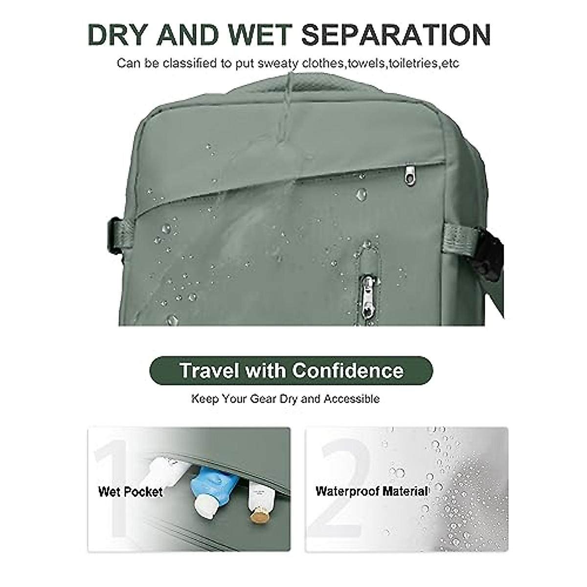 Large Travel Backpack for Women Carry On Airline Flight Approved Expandable Work Personal Item size Backpack Bag with Laptop compartment for College Men Waterproof Hiking Mochila de Viaje Green