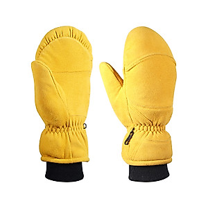 SKYDEER Full Genuine Deerskin Suede Leather Mittens with Pile Lining, Winter Gloves for Cold Weather Work and Ski (SD8677M/XL)