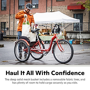 Schwinn Meridian Deluxe Adult Tricycle Bike, Mens and Womens Three Wheel Beach Cruiser, 26-Inch Wheels, Low Step-Through Frame, Wide Seat, Rear Folding Basket, 3-Speed, Red