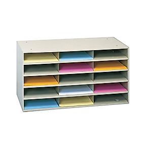 Durham 434-75 Tan Cold Rolled Steel Horizontal Literature Storage Rack, 33-3/4" Width x 17-3/4" Height x 11-5/8" Depth, 15 Pocket