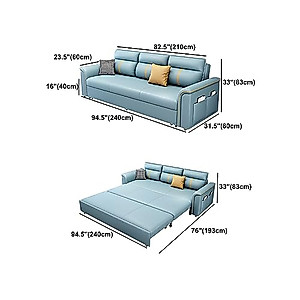 LAKIQ Contemporary Blue Sofa Bed with Storage Faux Leather, Metal, Sponge Seat Fill Loveseat Couch (94.5" L x 31.5" W x 33" H)