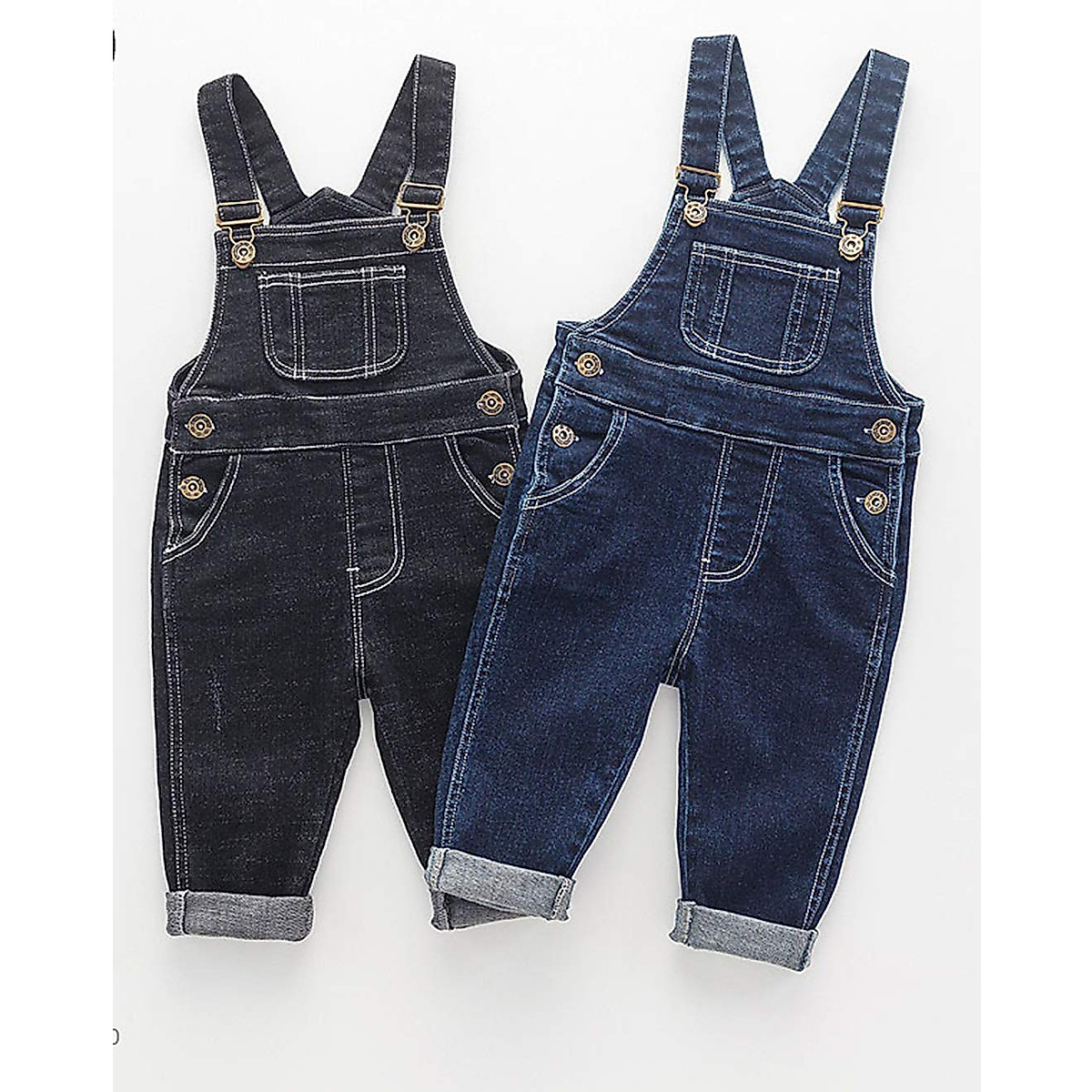 KIDSCOOL SPACE Baby & Little Boys/Girls Denim Overalls,Jean Workwear,Deep Blue,18-24 Months