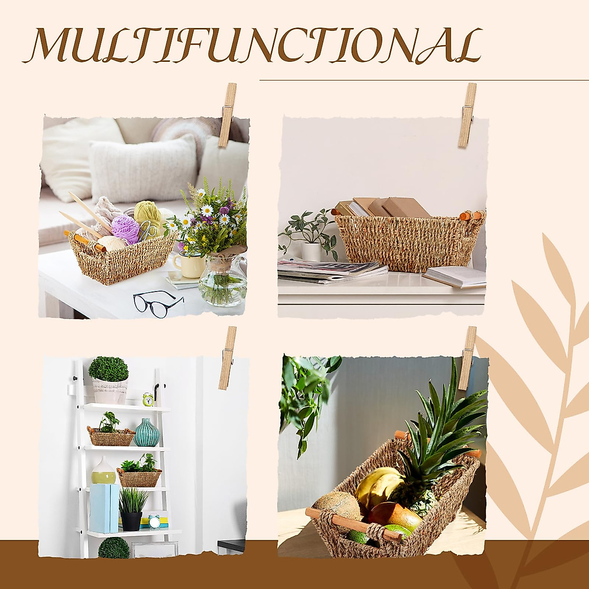 Marsui 12 Pcs Small Wicker Baskets for Gifts Empty Hand Woven Seagrass Rattan Towel Baskets for Bathroom Bin Organizer Shelf Pantry Baskets for Gifts Storage Towel Kitchen Toilet Living Room (Brown)