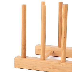 Fdit Bamboo Dish Rack Plates Holder Kitchen Storage Cabinet Organizer for Cup Pot Lid Cutting Board Countertop Organization
