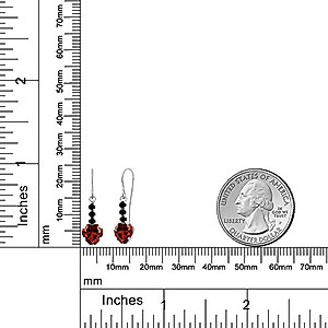 Gem Stone King 14K White Gold Red Garnet and Black Diamond French Wire Dangle Hook Earrings For Women (2.00 Cttw, Gemstone January Birthstone, Heart Shape 6MM)