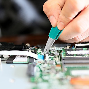 Excelta Tweezer, Straight Strong Tip Tweezers, Stainless Steel, Anti-Magnetic, Ergo-Grips, 5” Overall Length