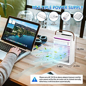 Portable Cooling Fan, 680ML Evaporative Cooling Fan with 5 Speed, 2 humidification, 2-6H Timer & 7 Colors Light, 3 IN 1 Freeze Fan for Bedroom, Office and Camping