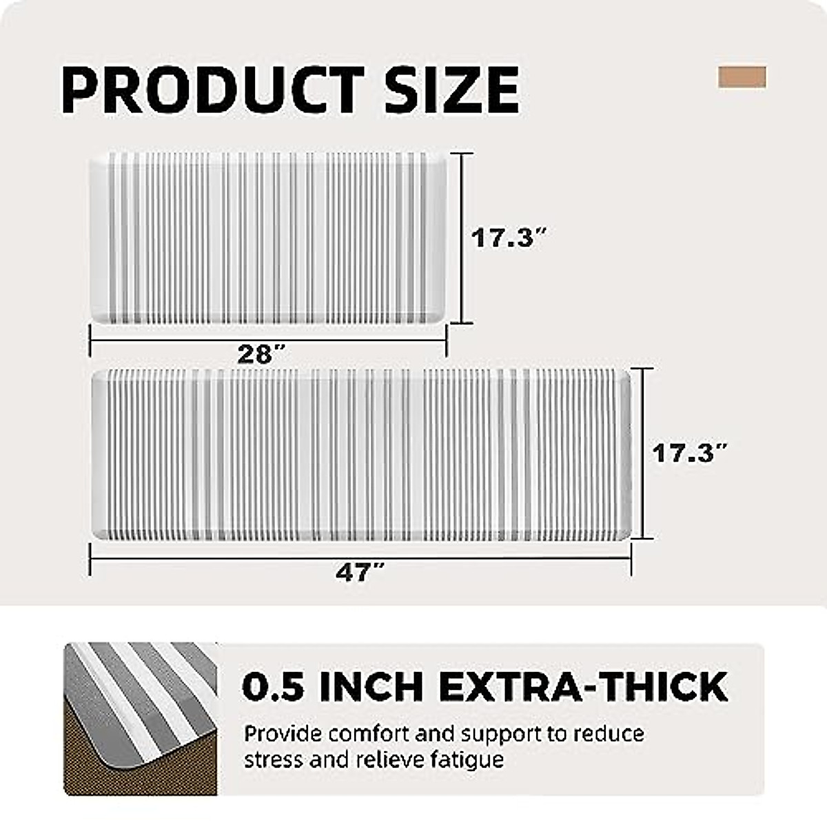 KOKHUB Kitchen Mat and Kitchen Rugs 2 PCS, Cushioned 1/2 Inch Thick Anti Fatigue Waterproof Mat, Comfort Standing Desk Mat, Kitchen Floor Mat with Non-Skid & Washable for Home, Office, Sink - Grey