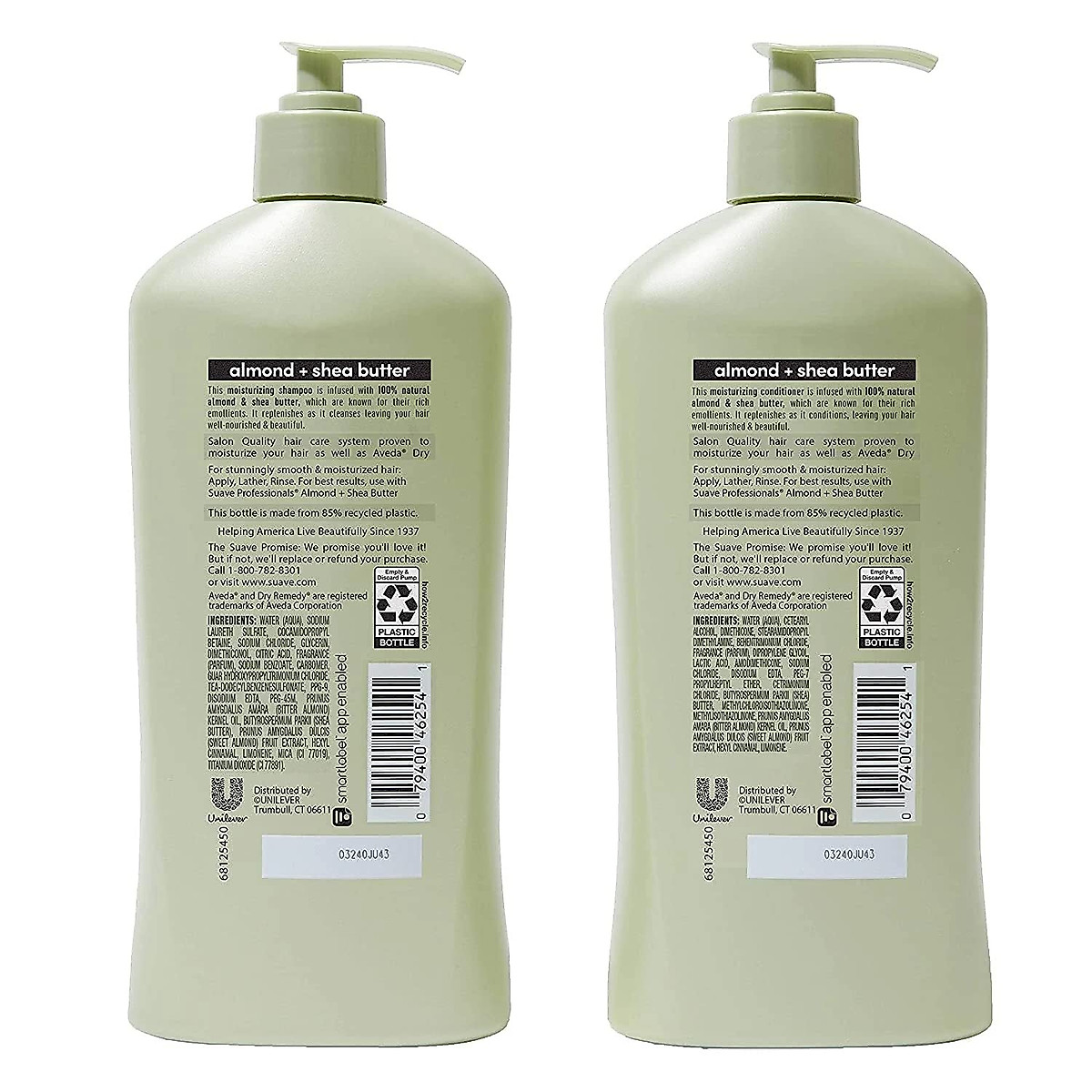 Suave Professionals Moisturizing Shampoo and Conditioner for Dry Hair Almond and Shea Butter Paraben-free and Dye-free 18 oz, 2 Count