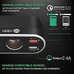 Car Socket Splitter, Te-Rich 96W 2-Way Auto Cigarette Lighter Splitter Power Adapter 12V/24V DC Outlet Extender 5.4A (Quick Charge 3.0 + 2.4A) Dual USB Charger for iPhones and Samsung Galaxy