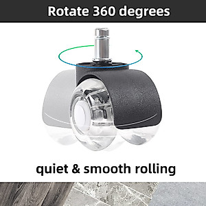 Office Chair Casters Wheels Replacement 2 Inch Heavy Duty Silent Rubber Chair Casters with Standard Stem 7/16″* 7/8″(11mm*22mm) Suitable for Hardwood Floors and Carpet,Set of 5-Universal fit