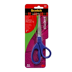 Scotch 7-Inch Student Scissors, Blue, Green, and Purple, Colors Vary, 6-Pack
