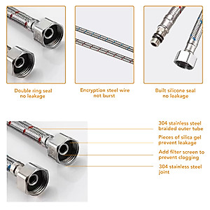 Hoimpro 24-Inch Long Bathroom Kitchen Faucet Connector Braided Stainless Steel Supply Hose,cUPC Hose 1 pair 3/8-Inch Female Compression Thread x M10 Male Connector, x 2 Pcs
