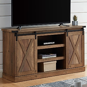 EDYO LIVING Farmhouse TV Stand for 65 Inch TV, Wood TV Stand with Sliding Barn Door, Entertainment Center with Storage Cabinet, Rustic Media Console for Living Room Bedroom, Rustic Oak