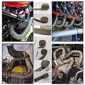 AICEL Exhaust Heat Wrap Roll, Heat Insulation Wrap Tape for Exhaust Pipes, 2" x 50' Fiberglass Heat Shield Tape with 6 Stainless Steel Locking Ties, Compatible with Car Motorcycle and More