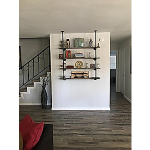 WGX Design For You Industrial Retro Wall Mount Iron Pipe Shelf Hung Bracket DIY Storage Shelving Bookshelf (2 Pcs 4Tier Hardware only)