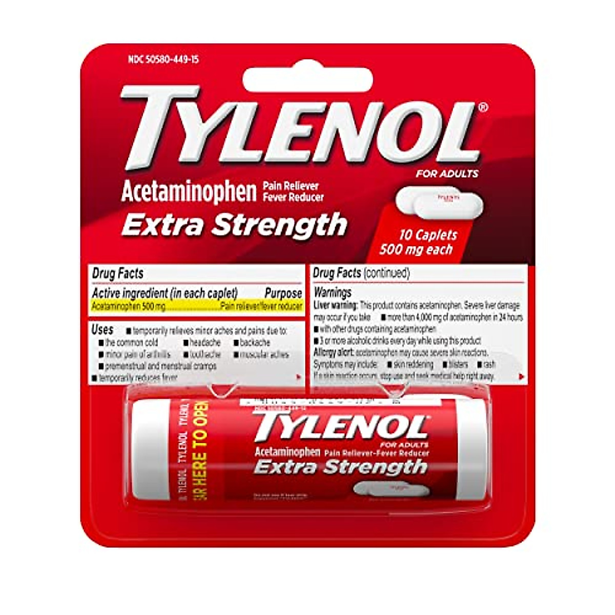Tylenol Extra Strength Caplets with 500 mg Acetaminophen, Pain Reliever & Fever Reducer, 10 ct (Pack of 12)