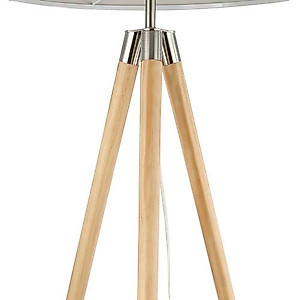 Light Society Celeste Tripod Floor Lamp, Natural Wood Legs with Satin Nickel Finish and White Fabric Shade, Mid Century Contemporary Modern Style (LS-F233-NAT)