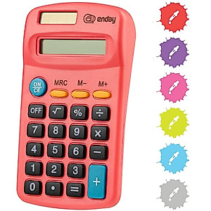 Calculator Red, Basic Small Solar and Battery Operated, Large Display Four Function, Auto Powered Handheld Calculator School and Kids Available in Green, Blue, Purple, Grey, Pink, 1 PK – by Enday