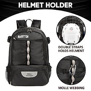 MARITTON Lacrosse Bag Backpack – Lacrosse Backpack Holds All Lacrosse or Field Hockey Equipment - Two Stick Holders and Separate Cleats Shoe Compartment. (BLK)