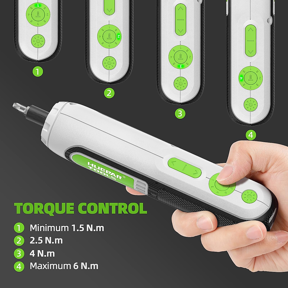 Electric Screwdriver Set, Huepar Tools 4V Cordless Screwdriver Rechargeable, Max 6 N.m, USB-C Charging Cable 2000mAh, LED Shadowless Light, 27 in 1 Magnetic Bits for Electrical Furniture Repairs