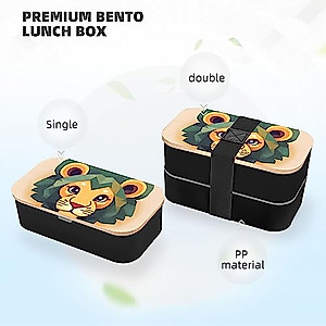 Cartoon Lion Adult Lunch Box, Bento Box, With Cutlery Set Of 3, 2 Compartments, Rectangular, Lunch Box For Adults