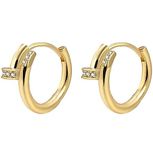 PICKBEAU 18K Gold Plated Hoop Earrings for Women Geometric Nail Shape CZ Pave Loop Hoop Huggie Earrings for Girls