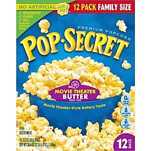 Pop Secret Microwave Popcorn, Movie Theater Butter, Flavor, 3 Oz Sharing Bags, 12 Ct