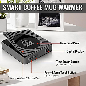 Mug Warmer,3 Temp Settings Coffee Mug Warmer,Auto On/Off Coffee Warmer with Gravity Sensor,6 Timer Auto Off Cup Warmer,Mug Warmer for Desk Suits Kinds of Mugs,Splash-Proof Coffee Cup Warmer
