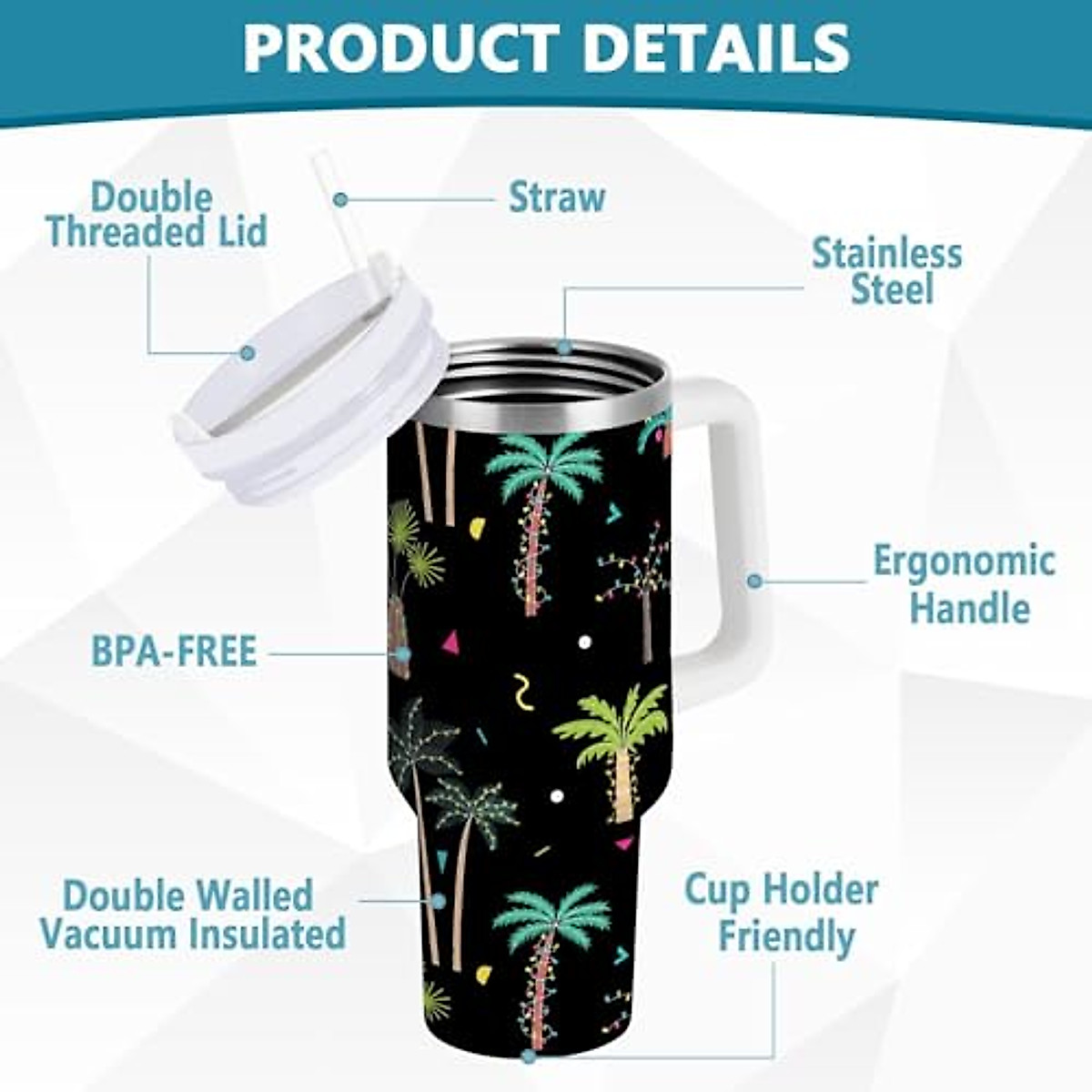RPLIFE Christmas Palm Trees Tumbler Cup, Stainless Steel Cup, Tumbler with Straw