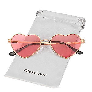 Polarized Heart Shaped Sunglasses for Women Metal Frame Cute Lovely Glasses 100% UV Protection (Gold/Clear Pink)