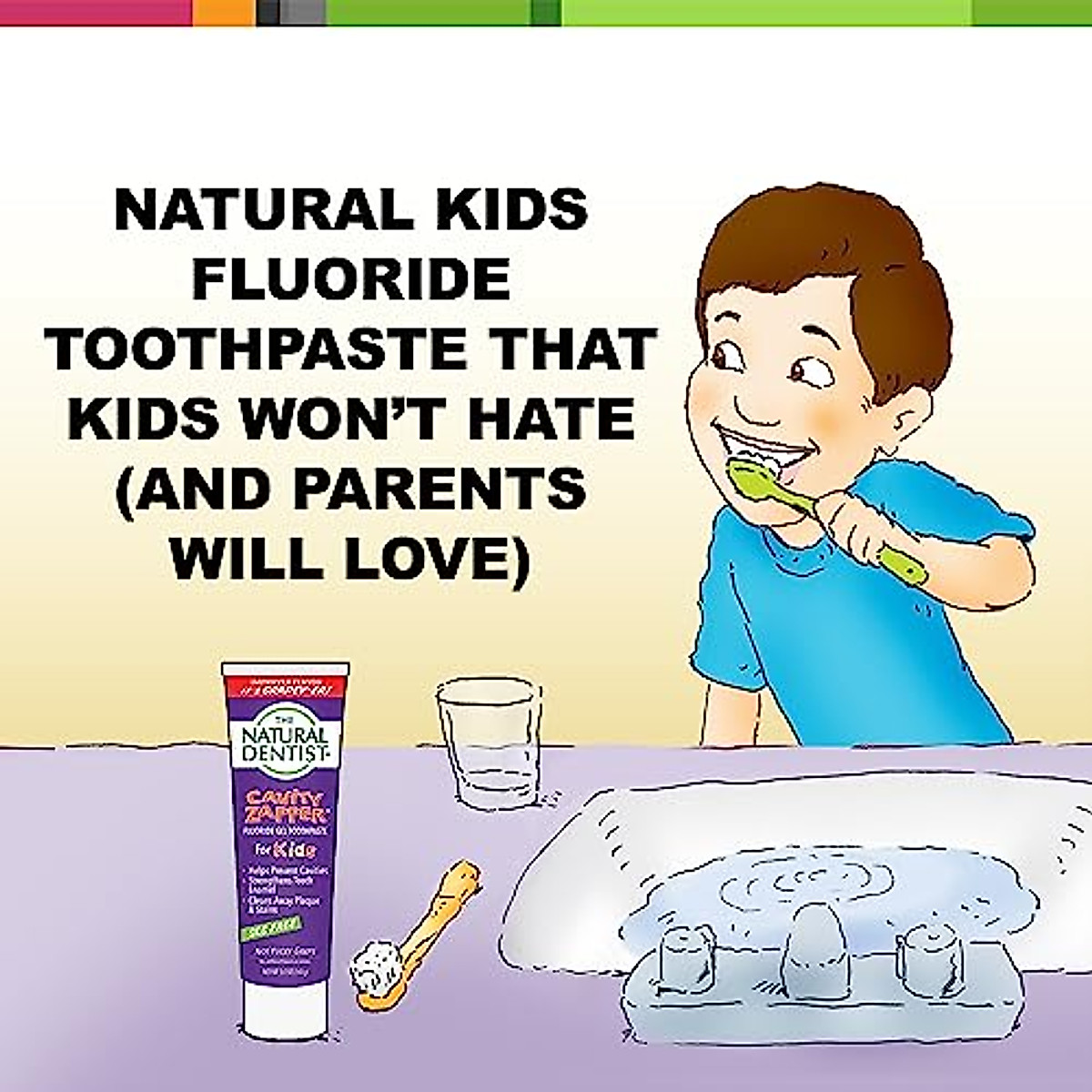 The Natural Dentist Kids Cavity Zapper Fluoride Gel Toothpaste, Fight Cavities, Strengthen Enamel, Promote Oral Health, No SLS, No Harsh Chemicals, All-Natural Ingredients, Grape Flavor, 5oz Tube