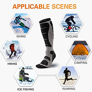 NOVAYARD Merino Wool Ski Socks 2 Pairs Mens Womens Over the Calf Thermal Socks for Snowboarding Hiking Skiing (2*Black)