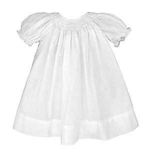 Petit Ami Baby Girls' Daygown with Wave Smocking, White (Newborn)