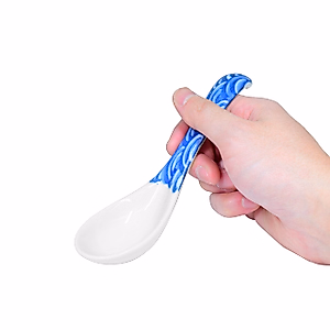 Japanese Mino Yaki(Ware) Ceramic Ramen Bowl and Ramen Spoon Set - Wave Navy, 33.8 fl oz, Japanese Donburi, Noodle, Soup Bowl, Microwave & Dishwasher Safe, Home Kitchen & Restaurant, Japanese Gifts