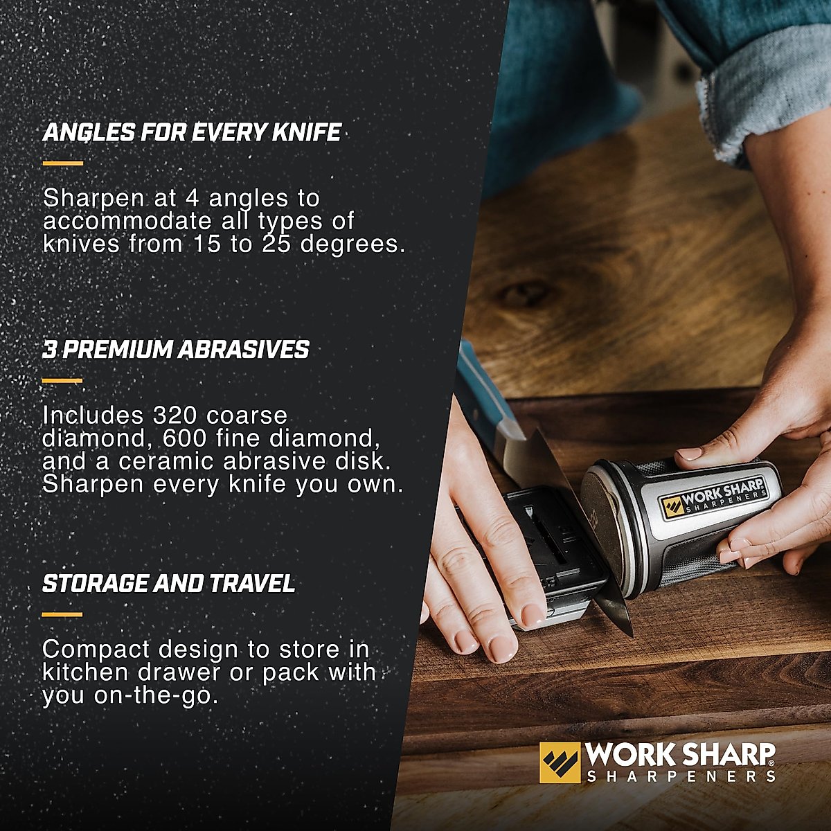 Work Sharp Rolling Knife Sharpener, Compact Manual Knife Sharpener for travel and storage
