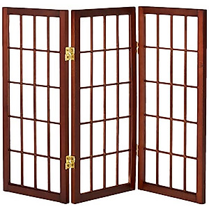 2 ft. Short Desktop Window Pane Shoji Screen - Walnut - 3 Panels