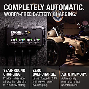 NOCO GENIUS2X4, 4-Bank, 8A (2A/Bank) Smart Car Battery Charger, 6V/12V Automotive Charger, Battery Maintainer, Trickle Charger, Float Charger and Desulfator for Motorcycle, ATV and Lithium Batteries